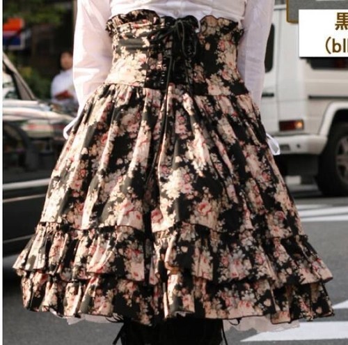 Bodyline Lolita Bouquet Black Floral Corset Skirt Size 2L Romantic ...