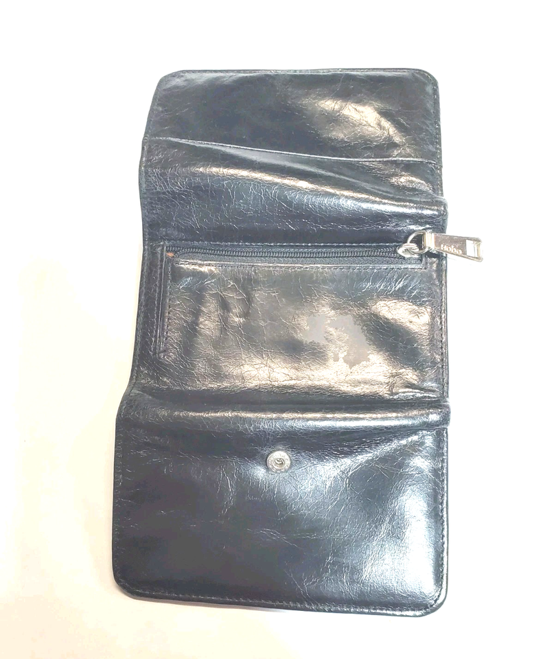 Hobo International Soft Black Leather Trifold Wallet Pockets Zipper ...