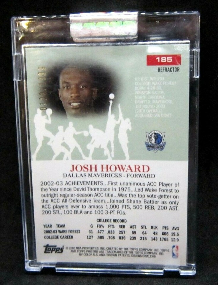 Josh Howard RC 2003-04 Topps Pristine REFRACTOR#/1999 Rookie Card#185 ...