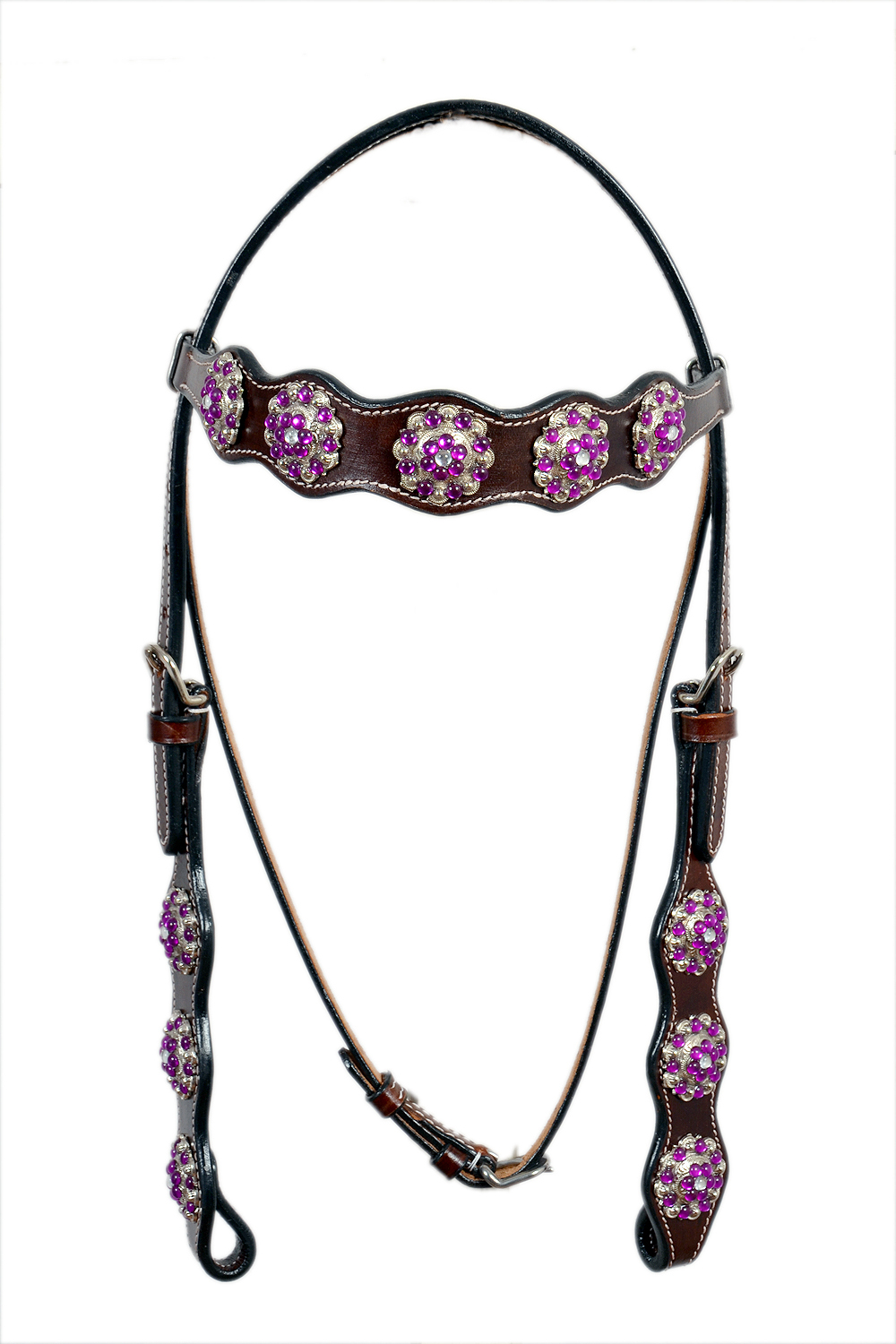 Western Brown Leather Shaped Headstall with Crystal Studded Conchos ...