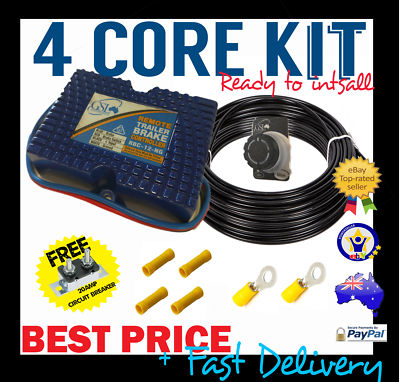 ELECTRIC BRAKE CONTROLLER UNIT GSL REMOTE HEAD MOUNT + 4 CORE CARAVAN ...