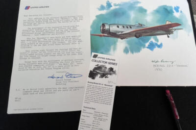UNITED AIRLINES VTG AIRPLANE COLLECTOR SERIES ART PRINT BOEING 221-A ...