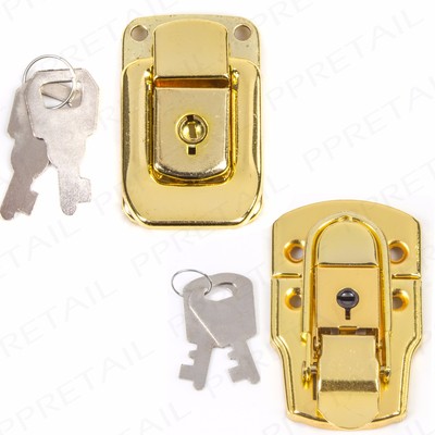 CHOOSE SIZE - LOCKABLE TOGGLE CATCH + KEYS Brass Chest Suitcase Clasp ...