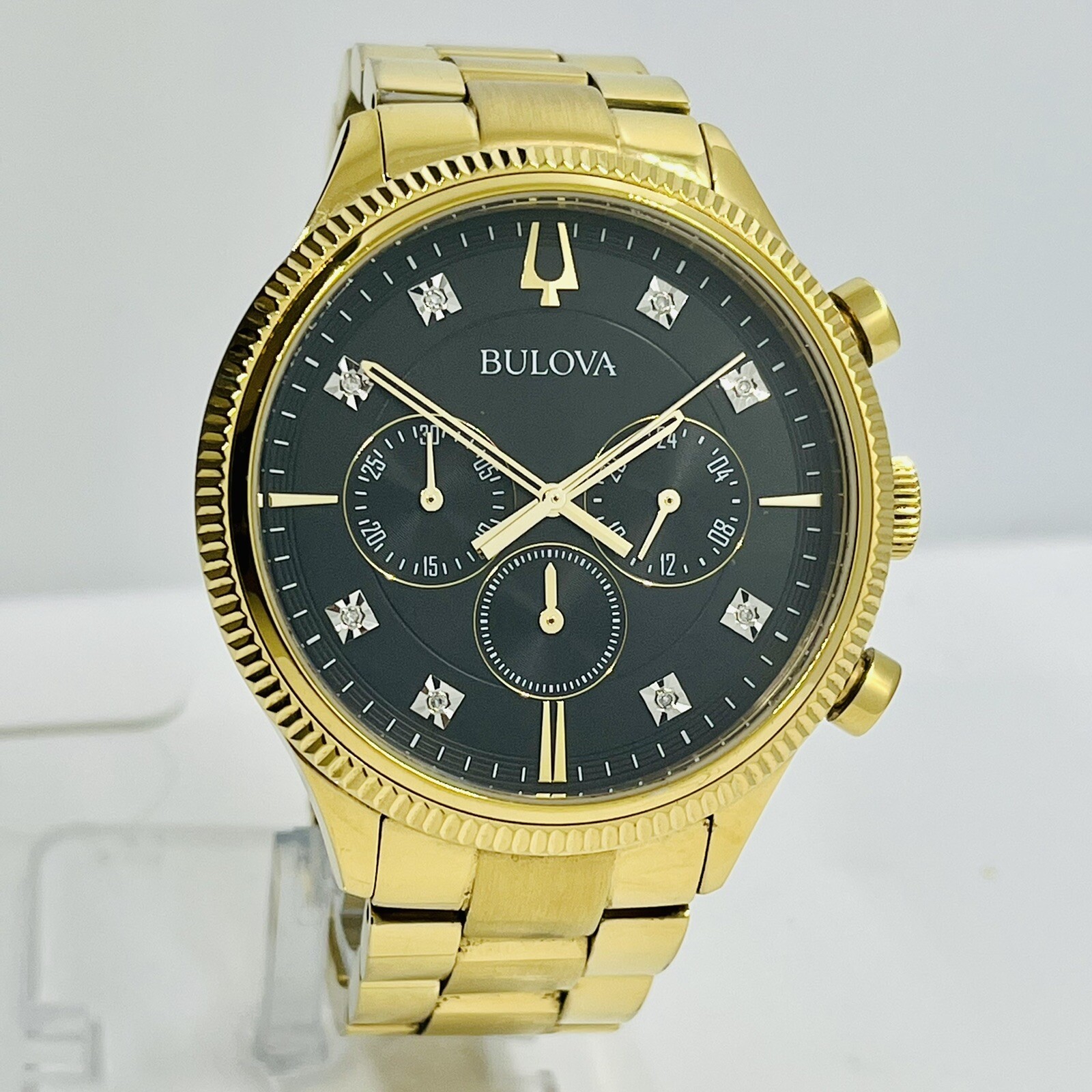 Bulova Men's Chronograph Classic Gold St Steel Black Dial 42mm Watch ...