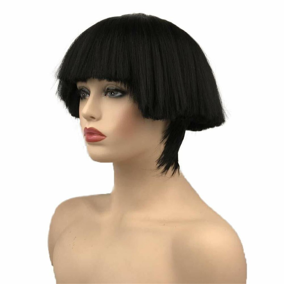 Women Men Fashion Wigs Black Bob Wigs Bowl cut Wigs Straight Full Bangs ...