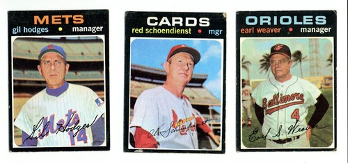1971 TOPPS HALL OF FAME MANAGER LOT (3) EARL WEAVER GIL HODGES RED ...