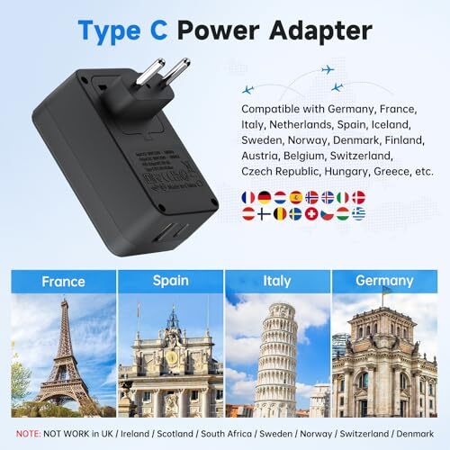 European Travel Plug Adapter, International Power Plug with Type C ...