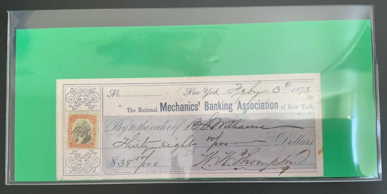 New York The National Mechanics Banking Ass. Check/Money Order 1873 $38 ...