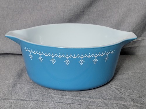 Vintage Pyrex 475-B 2.5 Quart Blue Casserole Dish Bowl Snowflake ...