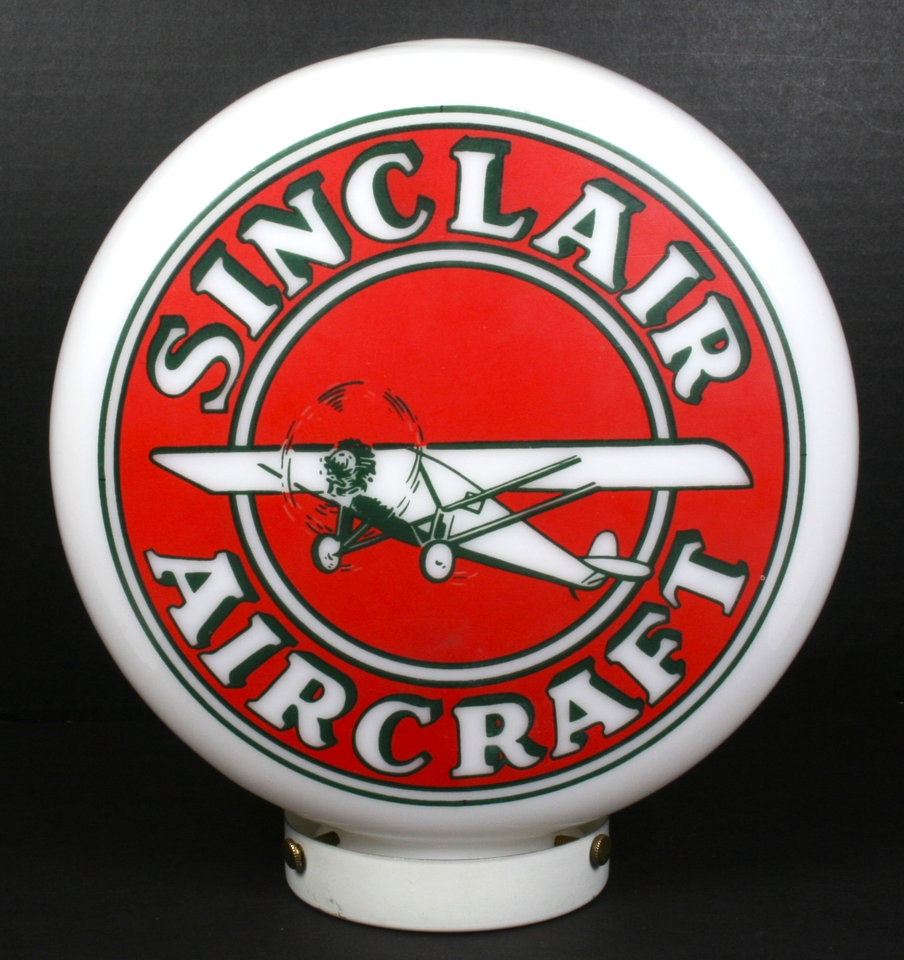 SINCLAIR AIRCRAFT GLASS GLOBE OIL FUEL GAS PUMP STATION SIGN EMBLEM 8 ...