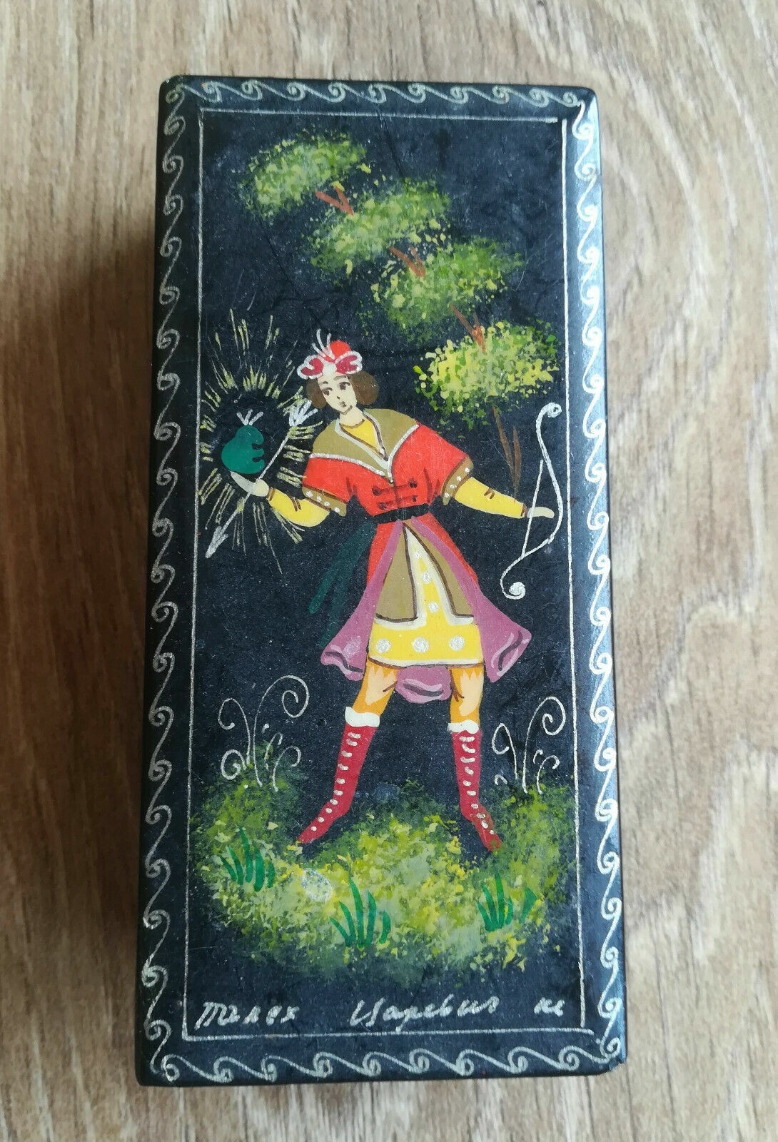 VINTAGE RUSSIAN USSR SILVER ORNATE LACQUER PALEKH BOX ЦАРЕВИЧ TSAREVICH ...