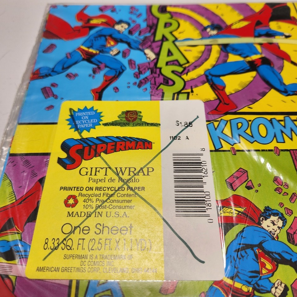 VTG Superman Gift Wrapping Paper American Greetings 1992 Comic Gift ...