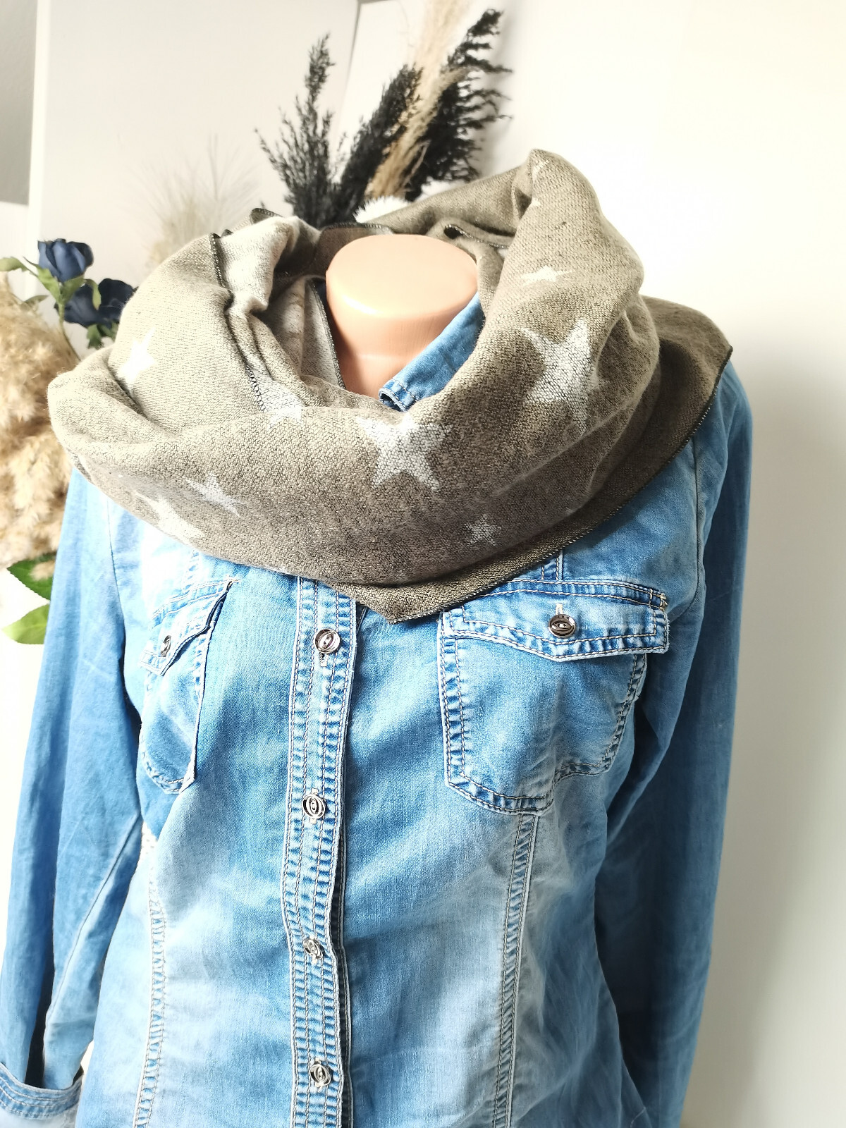 Italy XXL Schal Tuch Stola Wende Loop Sterne blogger Kuschel weich Taupe khaki | eBay.de