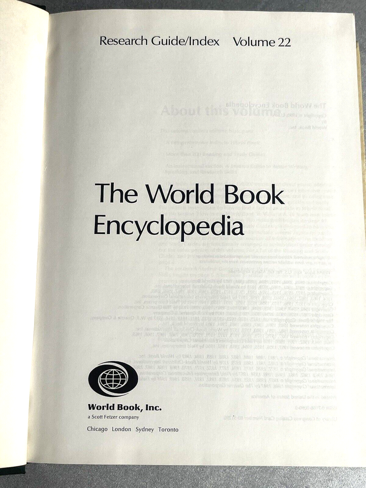 1990 Copyright World Book Encyclopedia Research Guide Index 22 | eBay