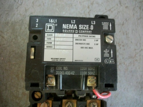 SQUARE D SIZE 0 MOTOR STARTER 8536SBG2 120VCOIL 3PH 600V 5HP | eBay
