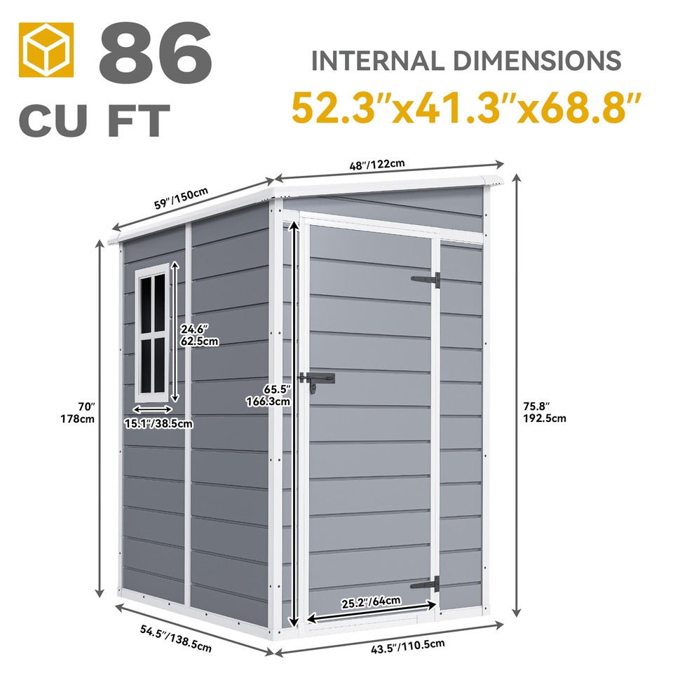 5x4 FT Resin Outdoor Storage Shed with Floor Large Storage Shed with ...