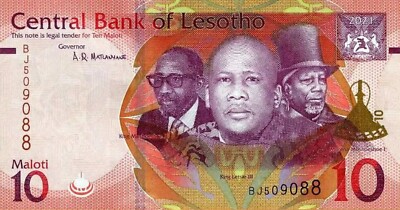 2021 Lesotho 10 Maloti Uncirculated Banknote. Currency Lesotho Loti ...