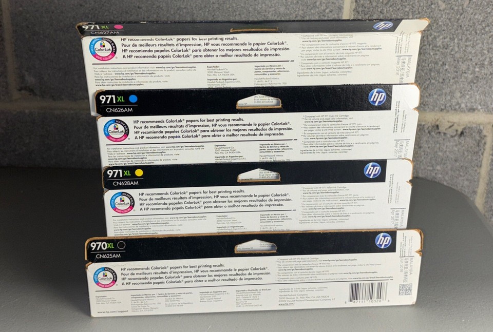 HP Officejet 970XL 971XL Black Cyan Yellow Magenta Ink Set CN625AM ...
