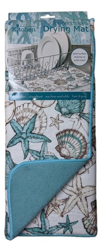BEACHCOMBER Seashells Countertop Dish Drying Mat, Machine Washable by ...