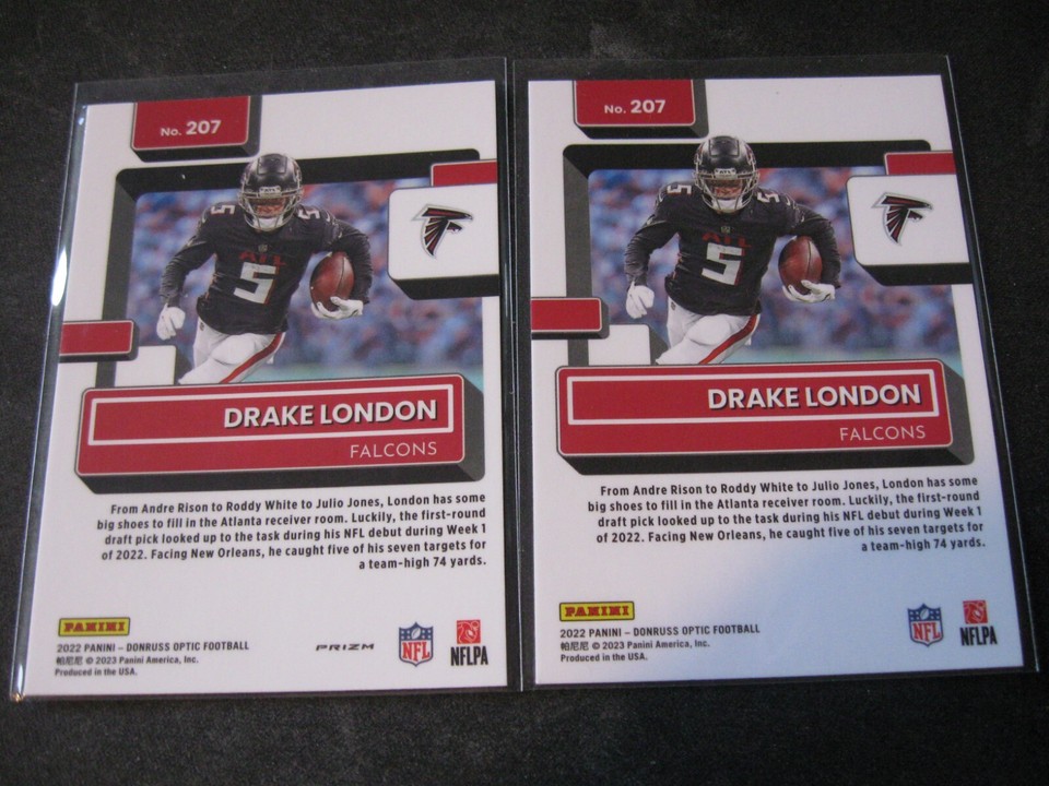 DRAKE LONDON 2-CARD RC LOT Donruss Optic PURPLE SHOCK/Base #207 FALCONS ...