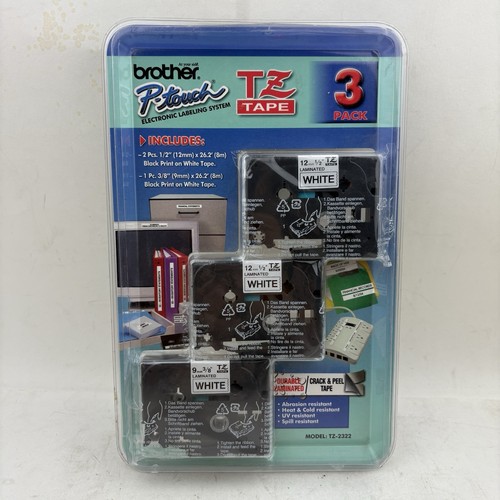 Brother P-Touch TZ-2322 Label Tape 3 Pack 9mm 12mm 1/2” 3/8” New Sealed ...