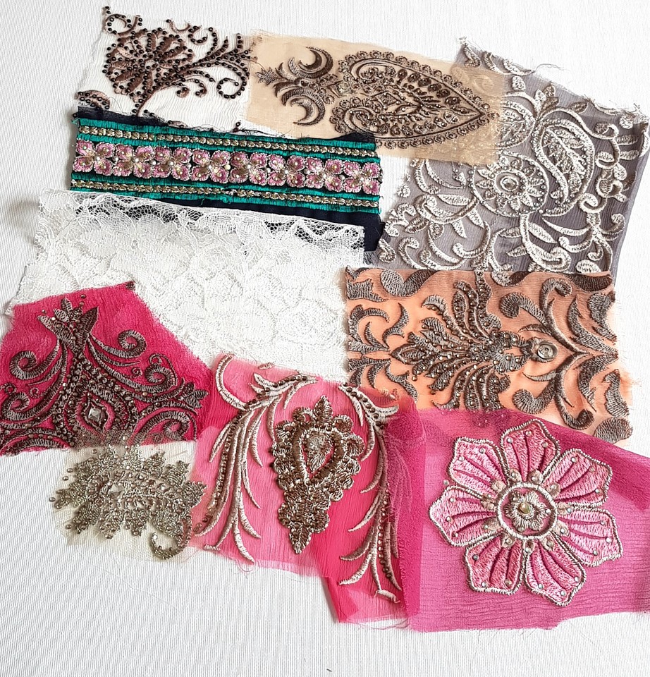 Sari scraps beaded embellished fabric offcuts art projects sequin ...