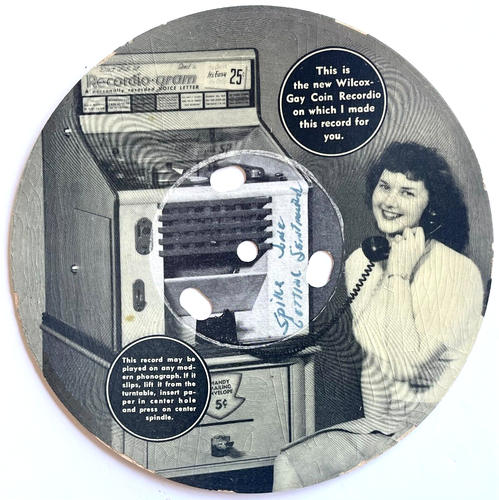ORIGINAL VINTAGE WILCOX-GAY COIN RECORDIO-GRAM 6 1/2" HARDBOARD DEMO ...
