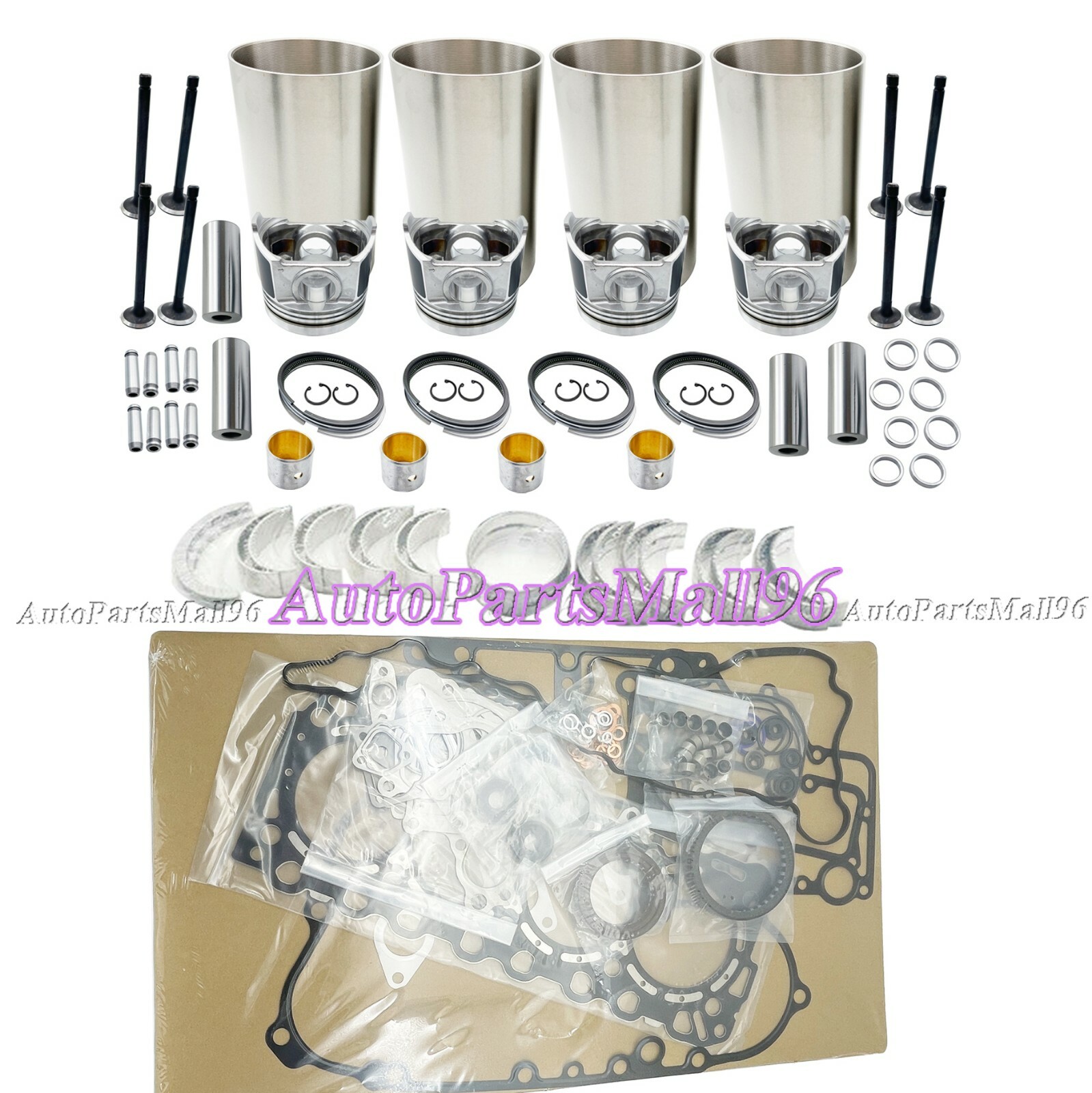 Overhaul Rebuild Kit w Valves Fits Kobelco SK045 Mitsubishi K4N Engine ...