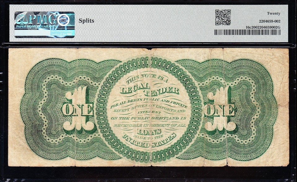 Nice RARE Bold VF 1862 $1 "GREENBACK" US Legal Tender Note! PMG 20 ...