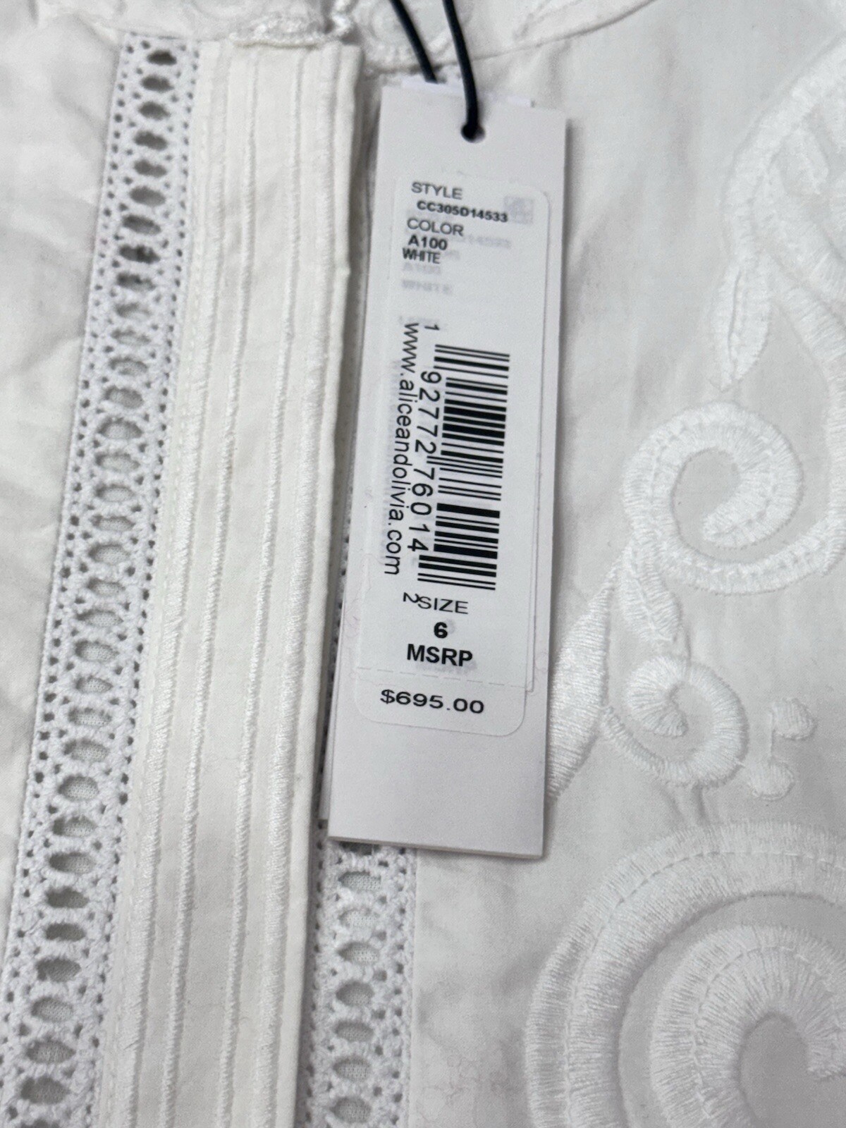 ALICE + OLIVIA SHANLEY WHITE EMBROIDERED BUTTON FRONT MIDI DRESS SIZE 6 ...