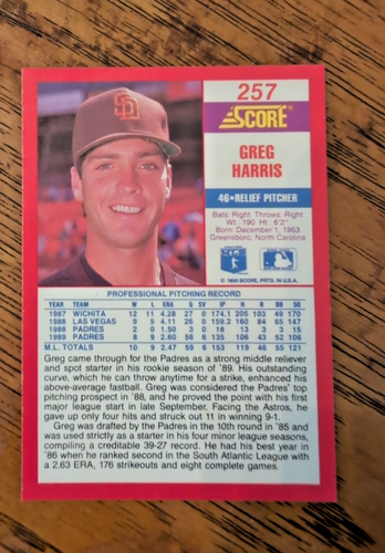 GREG HARRIS San Diego Padres 1990 Score Baseball Card 257 Mint | eBay