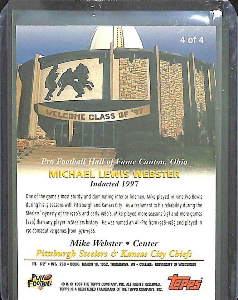 1997 Topps Football Welcome to Canton Autograph #4 Mike Webster | eBay