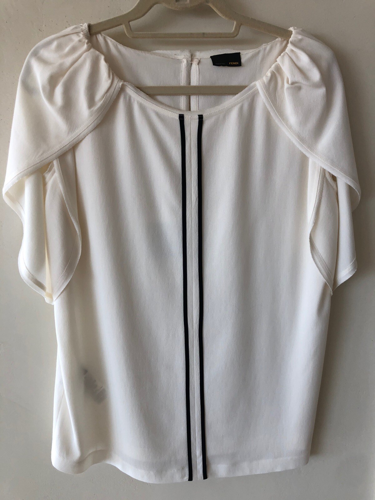 FENDI Silk Ruffle White Ivory Top Blouse SZ 44 | eBay