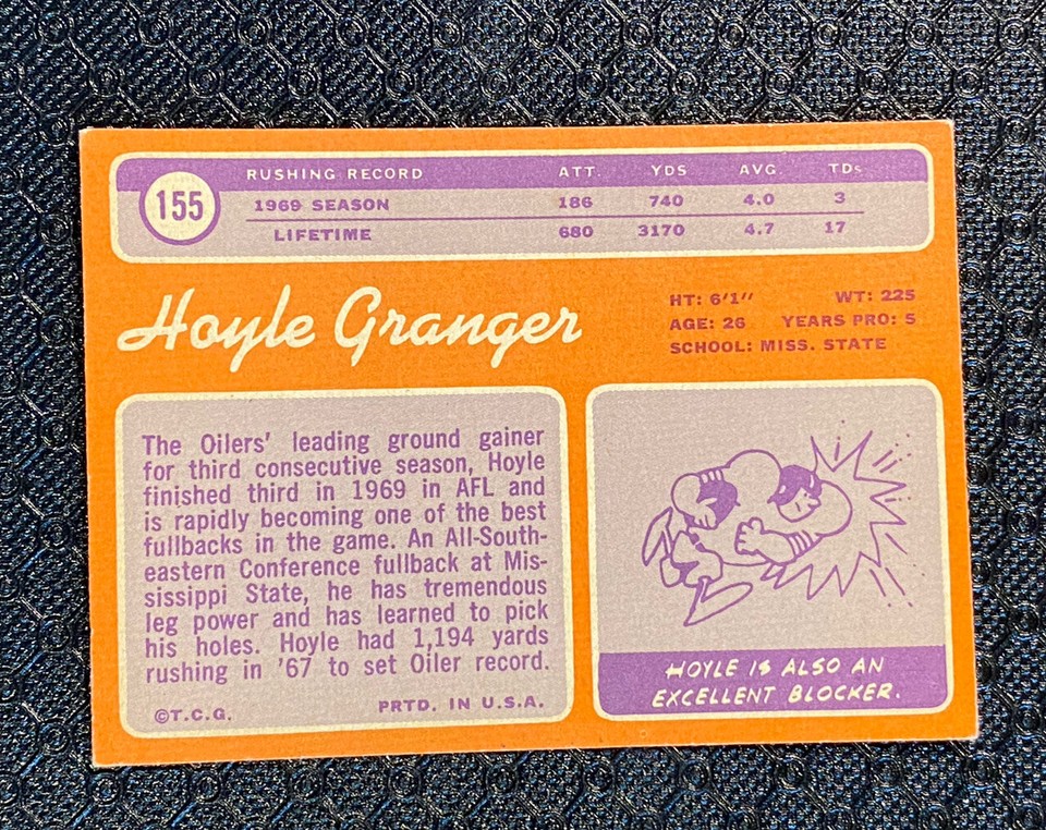 1970 Topps Football RC #155 Hoyle Granger RB Rookie Houston Oilers 2x ...