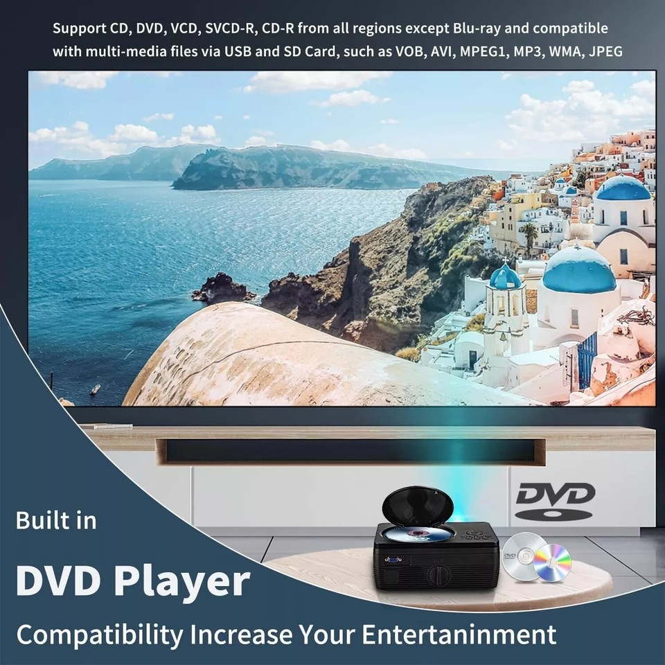 DVD Projector Portable Built in DVD Player HD 1080P Supported Movie ...