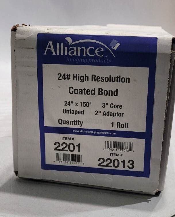 Alliance Coated Bond Wide Format Paper 24"x150'x3"core w/2" core ...
