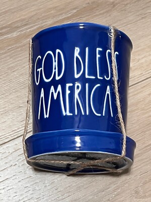 New Rae Dunn Plant Pot Blue - God Bless America | eBay