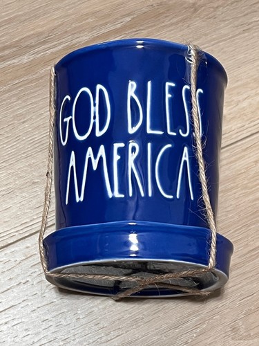 New Rae Dunn Plant Pot Blue - God Bless America | eBay