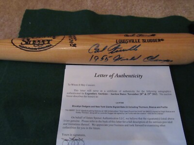 Carl Furillo 1955 Brooklyn Dodgers autographed full bat with ...