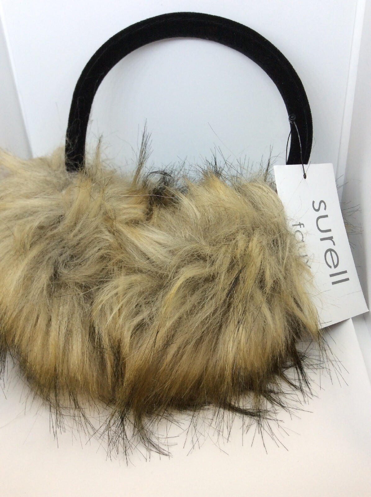 Surell Fax Fur Earmuffs Fawn Colored With Black Tips With Faux Velvet ...