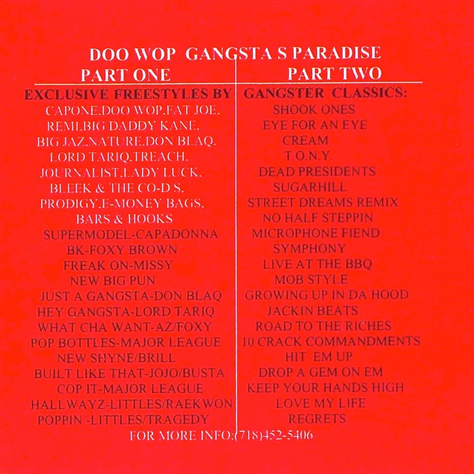 DOO WOP - GANGSTA PARADISE PT. 1&2 DOUBLE CD - HIP HOP RAP NYC MIXTAPE ...
