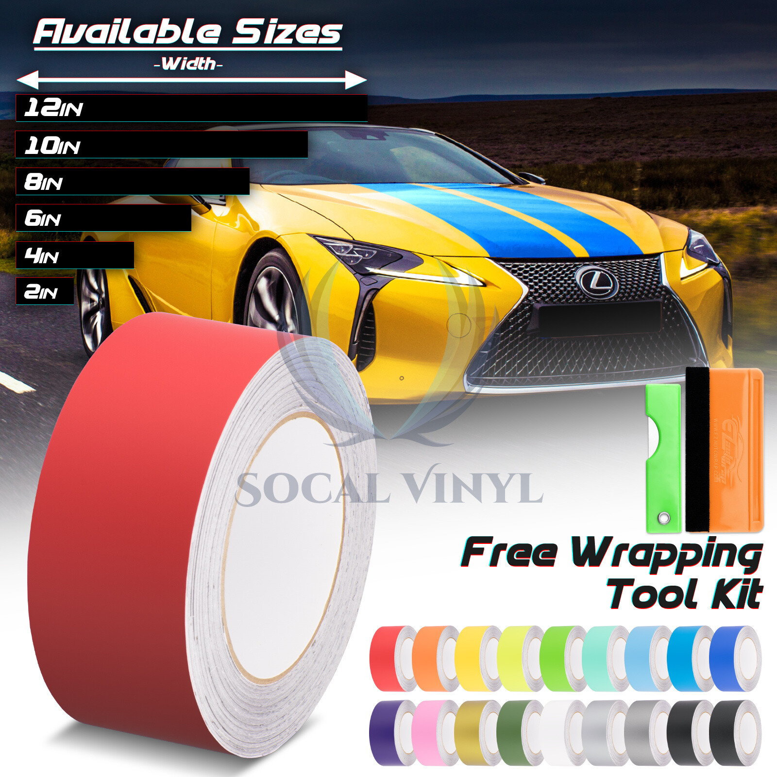 Matte Color Racing Stripes Vinyl Wrap For Lexus IS ES GS Stripe 25FT ...