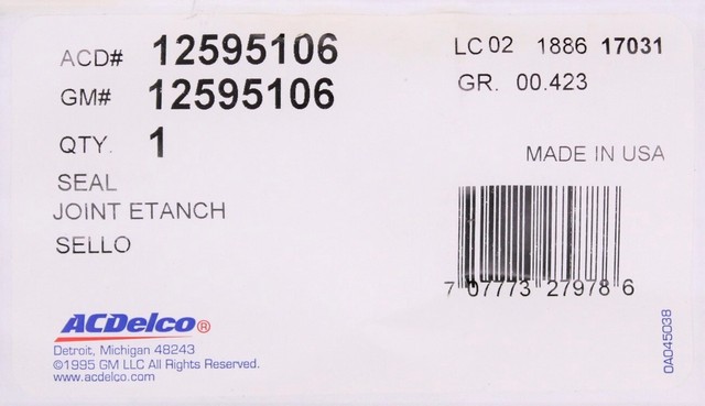 Engine Camshaft Housing Seal ACDelco 12595106 for sale online | eBay