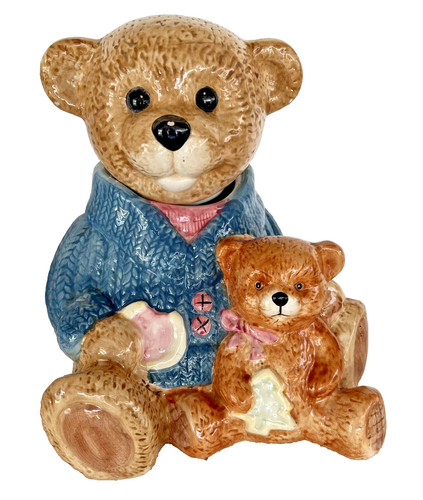Vintage Hand Painted Ceramic Bear In Blue Sweater Holding Teddy Bear ...