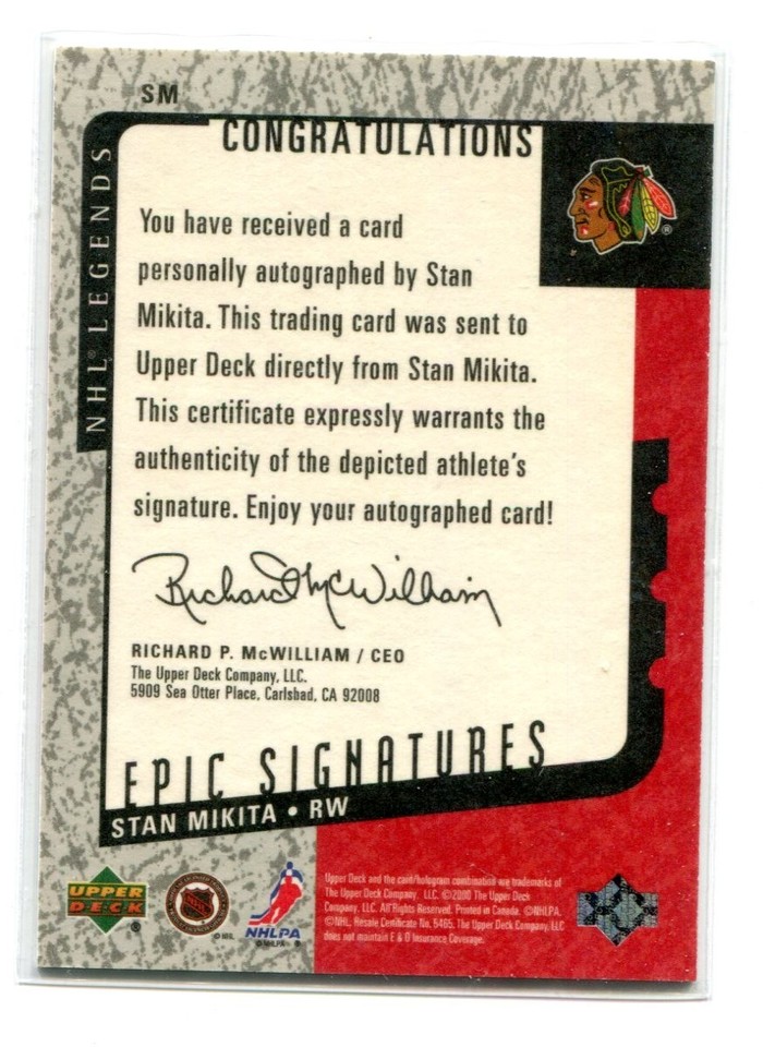 2000-01 Upper deck Epic Signatures #SM Stan Mikita | eBay