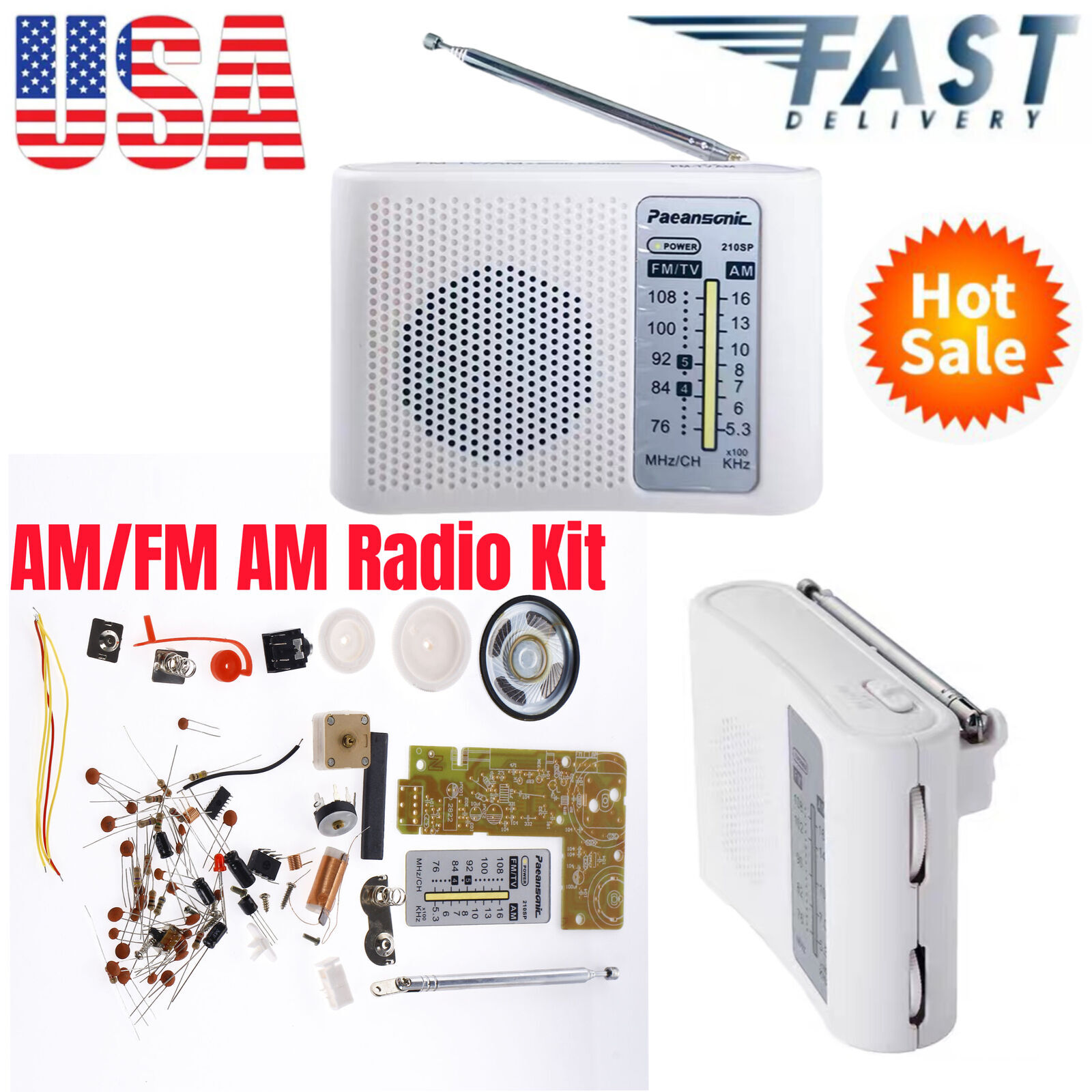 AM FM Radio DIY Kit Receiver Transistor with Case & Speaker Parts Suite ...