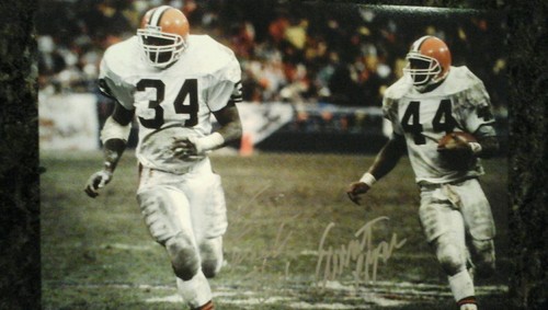 KEVIN MACK ERNEST BYNER DUAL AUTOGRAPHED SIGNED 11"×14" PICTURE SILVER ...