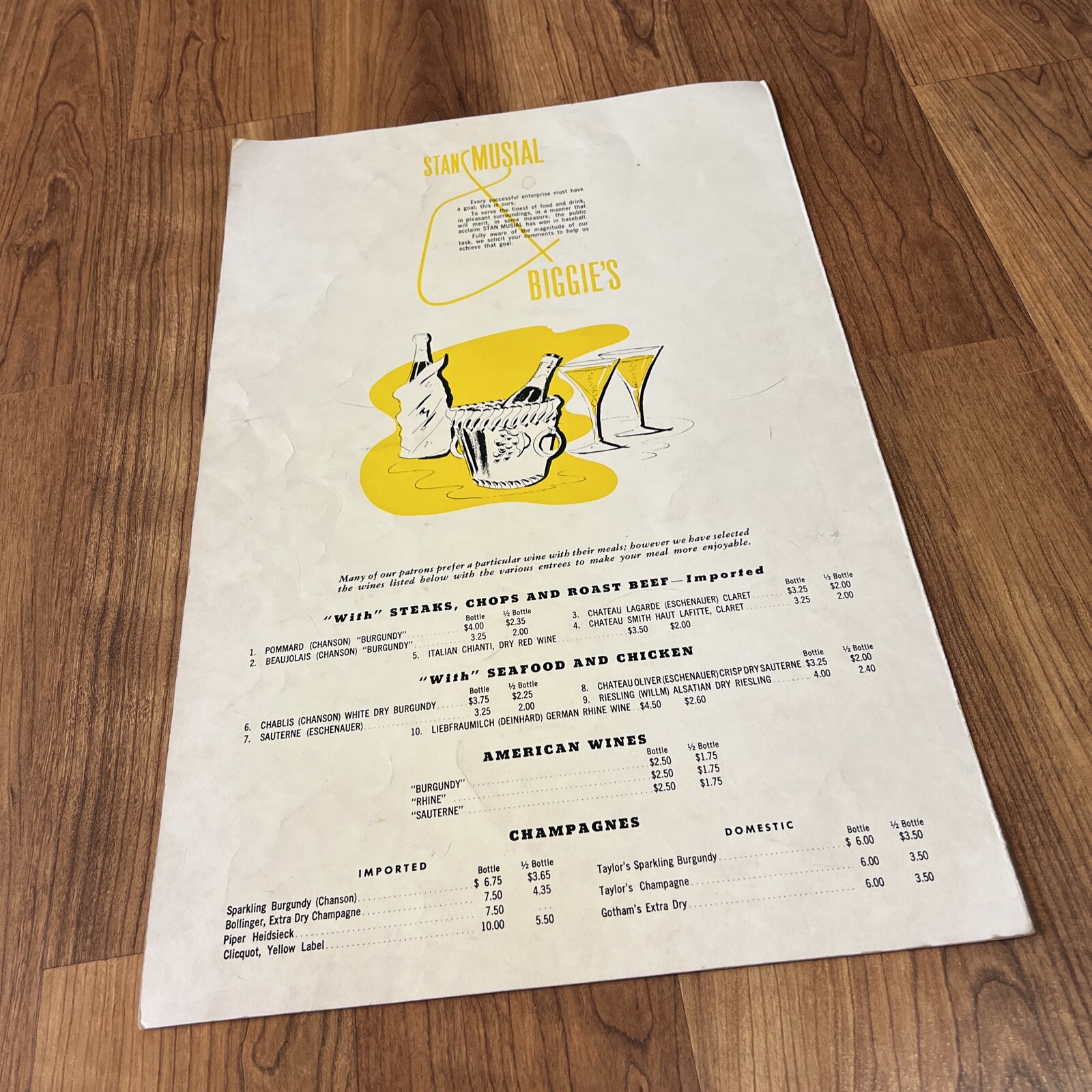 ⚾ STAN MUSIAL AND BIGGIES RESTURANT MENU 1950'S⚾VERY RARE⚾ | eBay