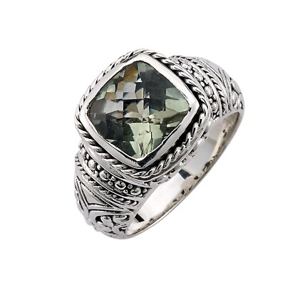 Samuel B Benham St Silver Cushion Green Amethyst Balinese Honesty Ring ...