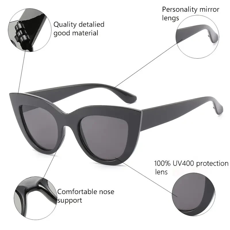 Womens Black Sunglasses, Oversized CAT EYE Desing Sun Protection Lenses ...